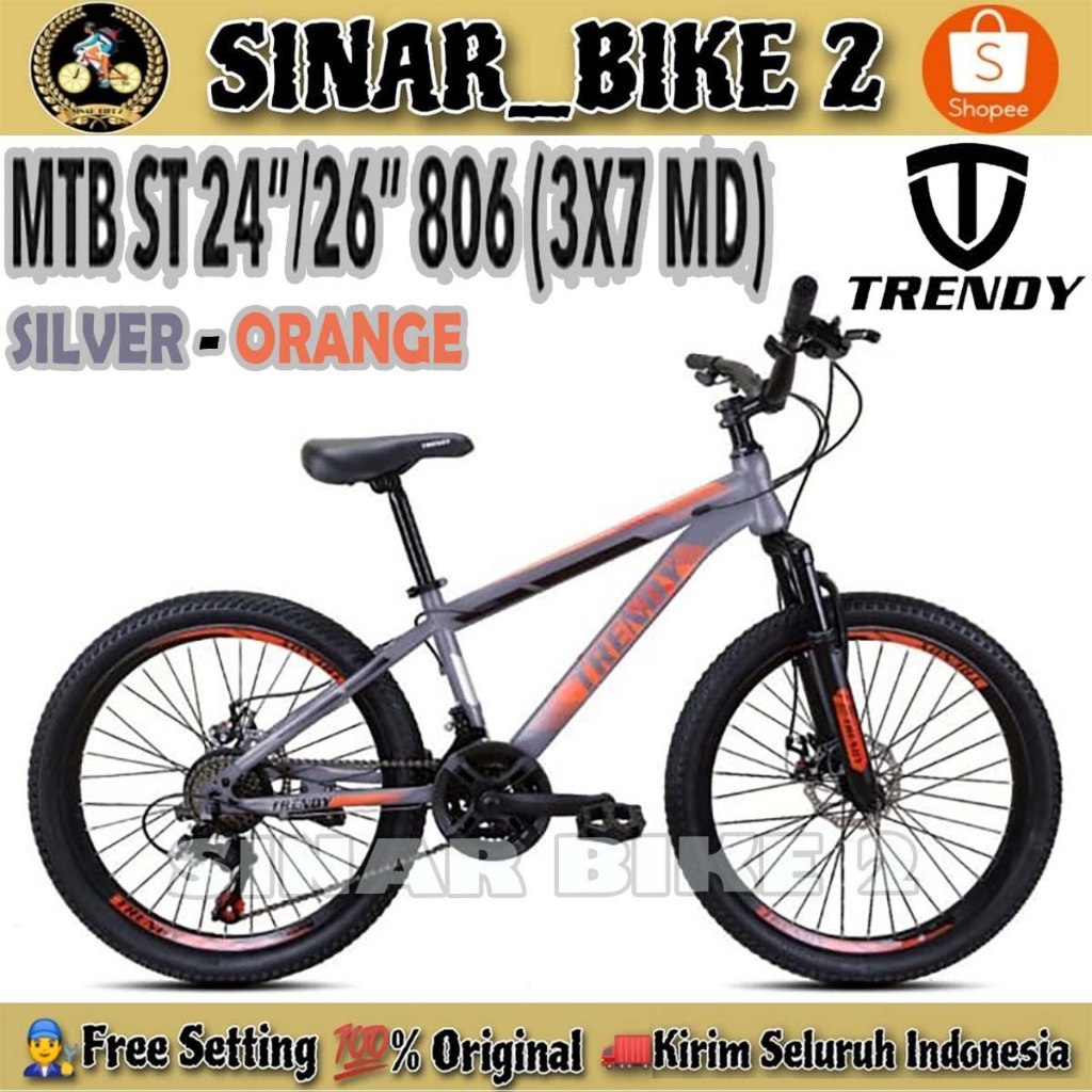 Jual Sepeda Gunung MTB TRENDY 806 Ukuran 24 & 26 Inch 21 Speed Rem Cakram | Shopee Indonesia