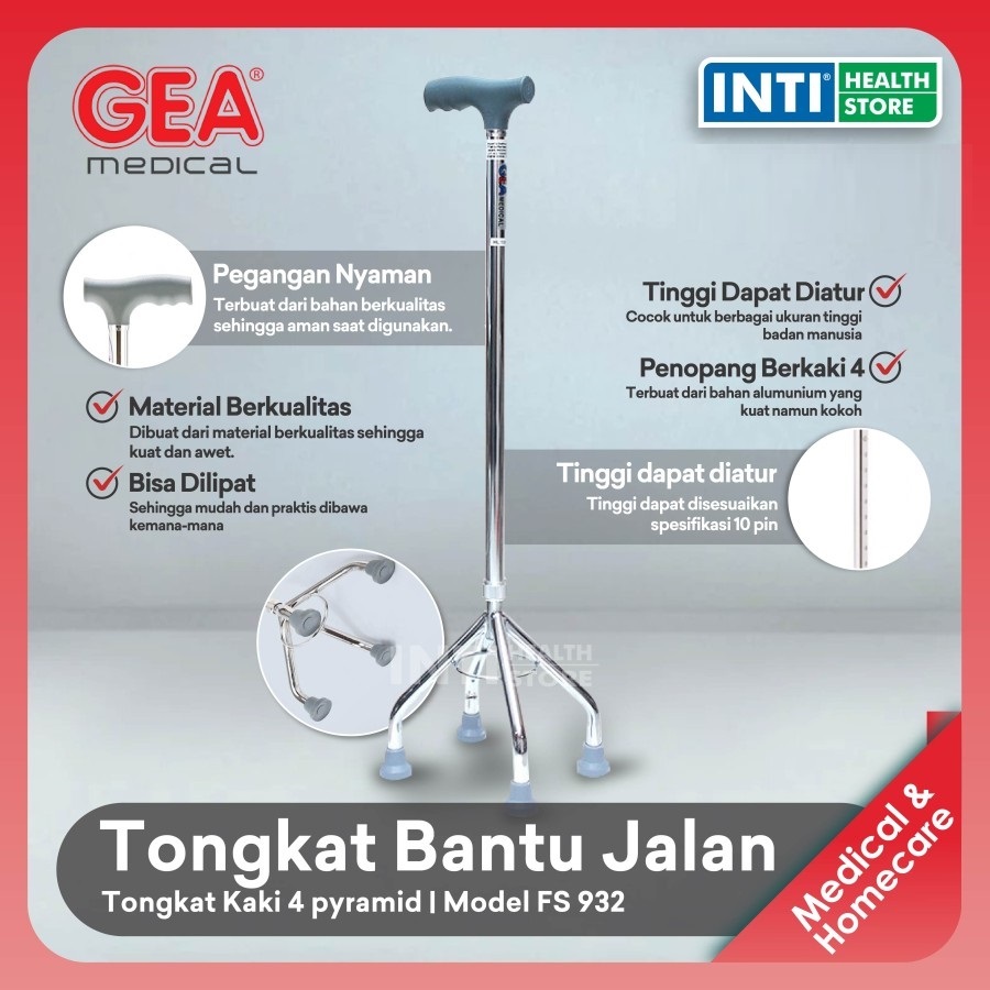 Jual GEA | Tongkat Kaki 4 Piramid O | Alat Bantu Jalan Kaki 4 | Shopee Indonesia