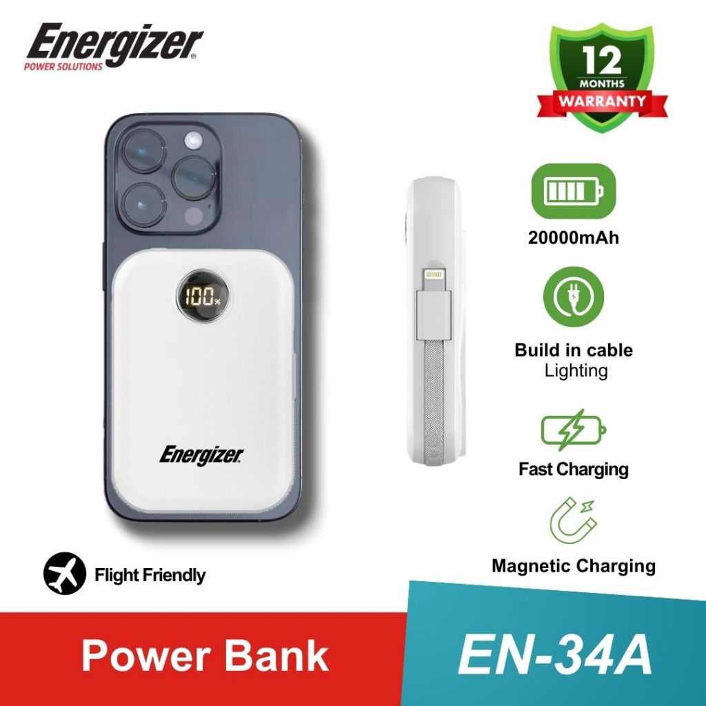 Jual Energizer Power Bank E34A 10000mAh Fast Charging Magnetic Wireless Charge | Shopee Indonesia