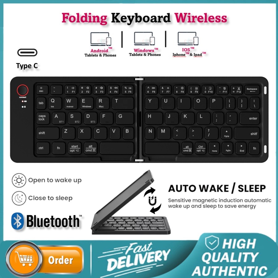 Jual Keyboard Lipat Wireless Bluetooth Mini Portable Foldable Laptop HP ...