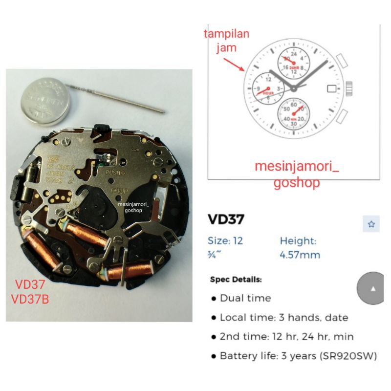 Jual mesin jam VD37 VD37B VD38 VD38B Japan | Shopee Indonesia