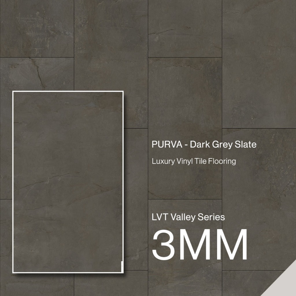 Jual Purva LVT 3 MM Valley Series - Dark Grey Slate (LVT Flooring ...