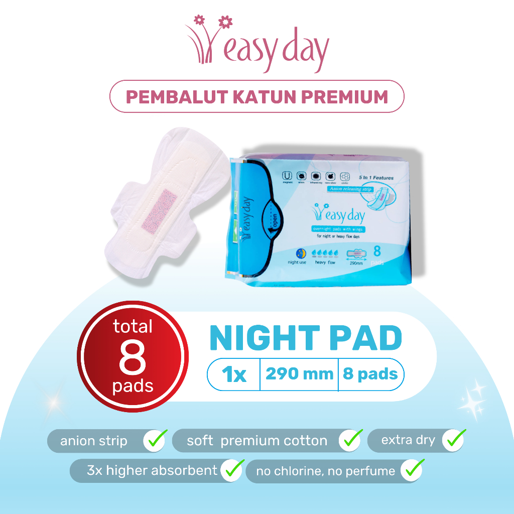 Jual EasyDay Night Pad - 29 cm - 8's / Pembalut Wanita Easy Day untuk ...