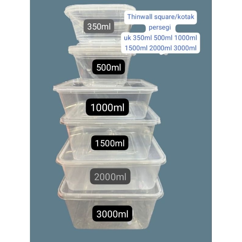 Jual THINWALL SQUARE / THINWALL PERSEGI 350ML 1000ML 1500ML 2000ML 3000ML KOTAK PENYIMPANAN ...