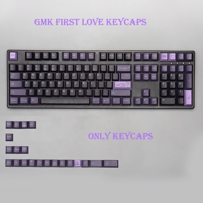 Jual Keycaps PBT Dye Sub Cherry Profile - First Love Black Purple Theme ...