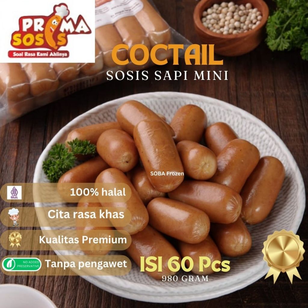 Jual Sosis Coctail Prima Premium 60 pcs 980 gr, 100% halal, tanpa ...