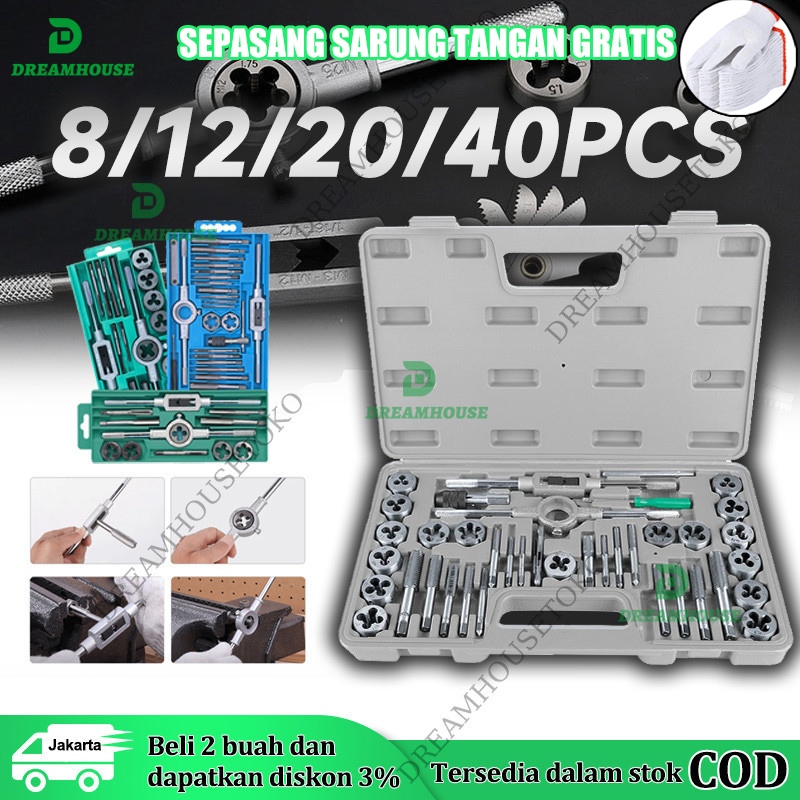 Jual 8/12/20/40Pcs M3-M12 Metric Tap Die Set Alat Ulir Tangan Tungsten ...