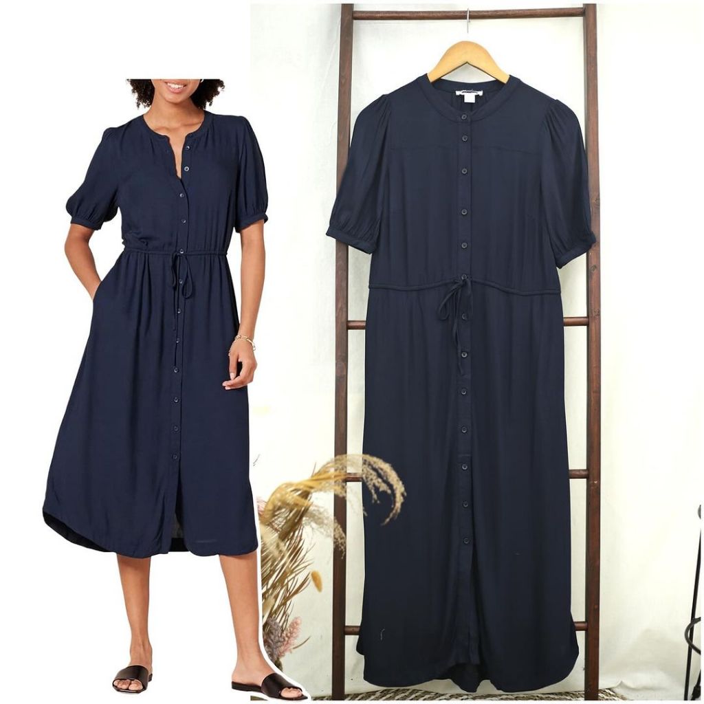 Jual RD004 Am+zon Essentials Full Button Navy Maxi Dress O76 | Shopee ...