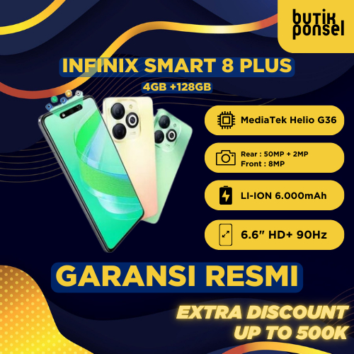 Jual INFINIX Smart 8 Plus 4/128GB - Up to 8GB RAM - 6.6" Magic Ring - 6000 mAh BTK | Shopee ...