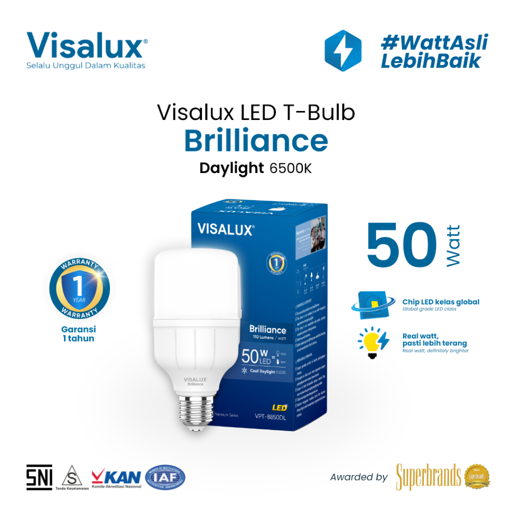 Jual Visalux Lampu LED T-Bulb Brilliance 6500K Daylight Putih 50W (BRI ...