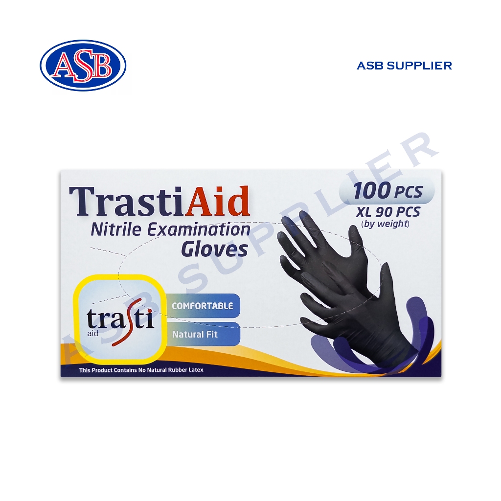Jual Sarung Tangan Karet Nitril / Nitrile Gloves TRASTI Hitam (90 - 100 ...