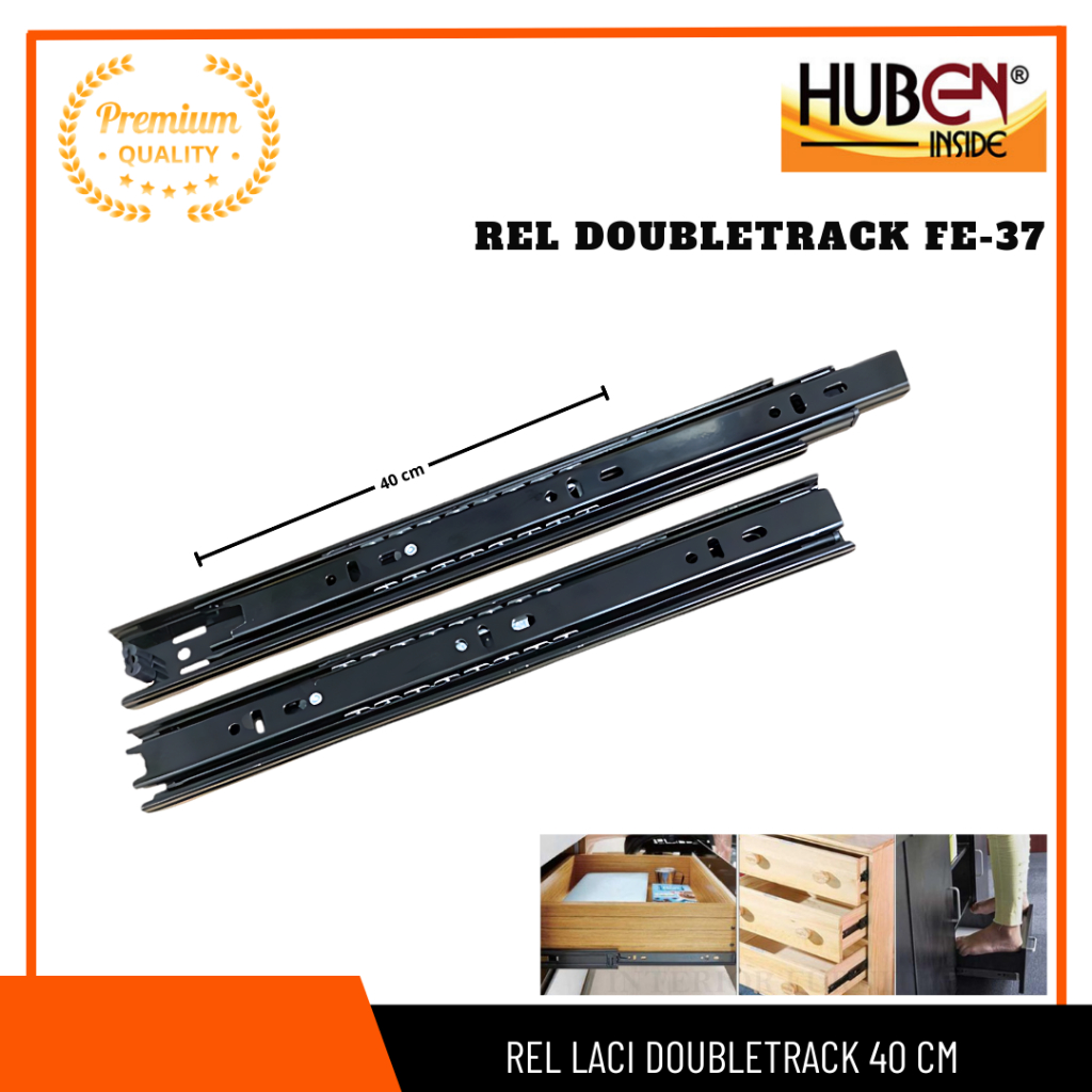 Jual Rel Laci Double Track HUBEN 40cm 1 Set 2 Pcs Drawer Rail Rel Laci ...