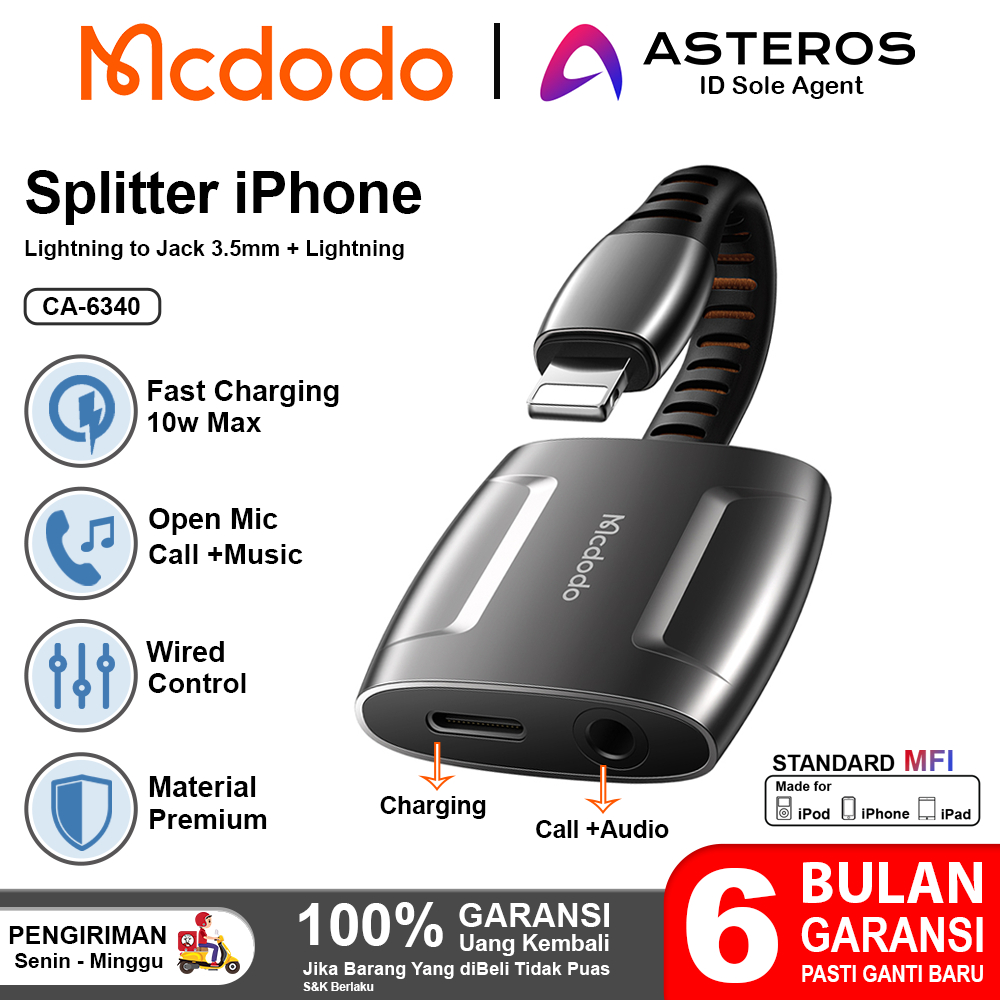 Jual MCDODO Converter Splitter For iPhone Lightning Ke Jack 3.5mm + Lightning Charging Audio ...