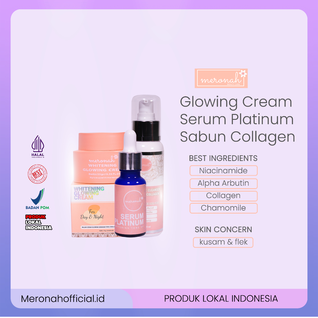 Jual Meronah Cream + Sabun Collagen + Serum Platinum 20ml | Shopee ...