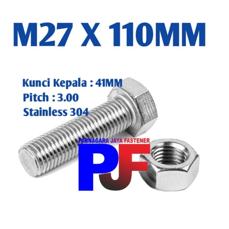 Jual Mur Baut / Bolt Nut M27 x 110 mm Stainless Steel 304 | Shopee Indonesia