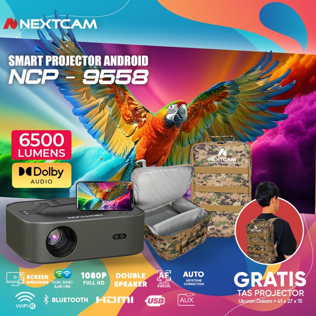 Jual Nextcam proyektor android full hd wireless 6500lumens dolby audio ...