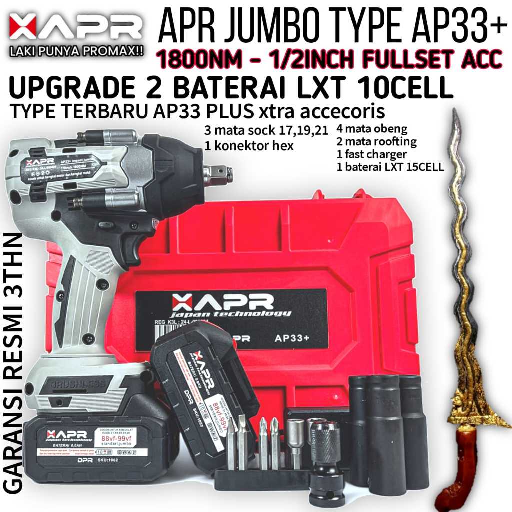 Jual APR BOR IMPACT WRENCH JUMBO AP33+ 1800NM 99VF 1/2INCH FULLSET ...