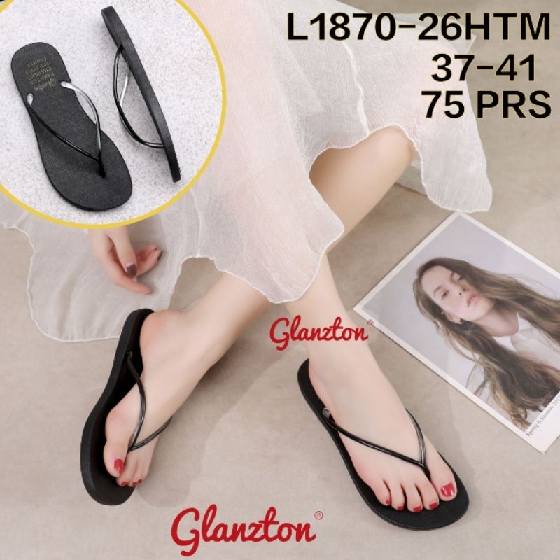 Jual L1870-26 Sandal Jepit Tali Bulat Hitam Full Karet Glanzton Tali ...
