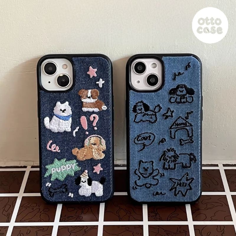 Jual ottocase | denim phone case with cute puppy dog embroidery mobile phone case suitable for ...
