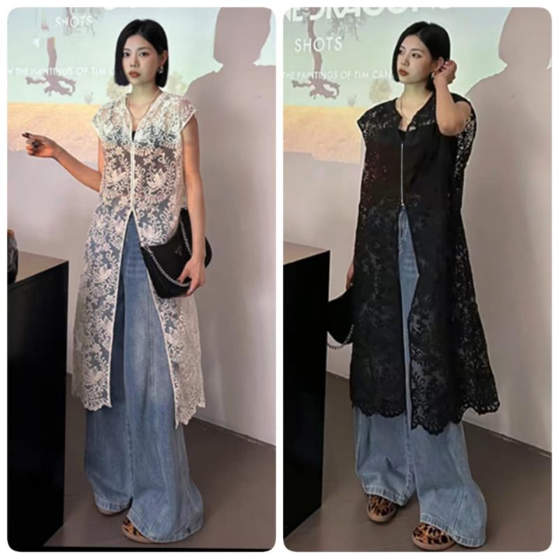 Jual 27790 Baju atasan outer cardigan ADABEL LONG EMBROIDERY VEST ROMPI ...