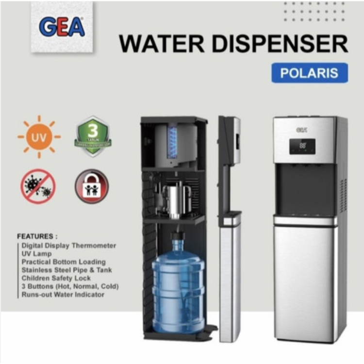 Jual GEA Dispenser Galon Bawah POLARIS UV Light UV-C 3 Kran Hot Cool ...