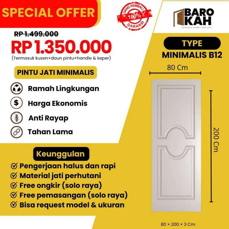 Jual Satu Set Pintu Jati Modern(pintu+kusen) Tipe Minimalis B012 || 80× ...
