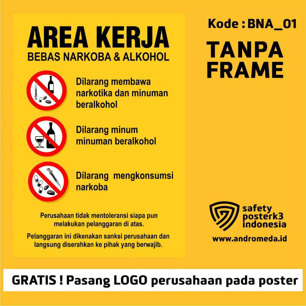 Jual Safety Poster k3: Area Kerja Bebas Zat dan Minuman Terlarang APD ...