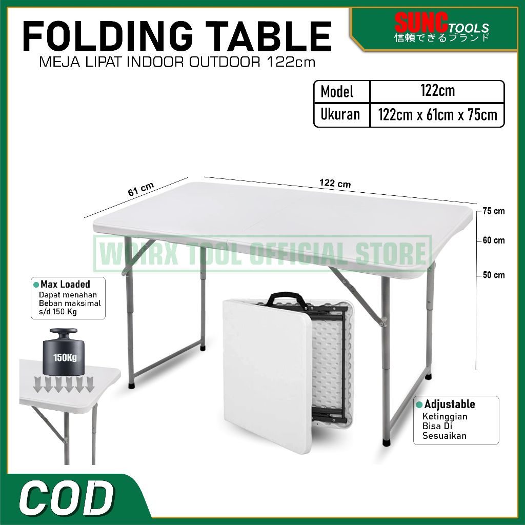 Jual SUNC TOOLS Meja Lipat 122cm Meja Portable Meja Makan Meja Belajar ...