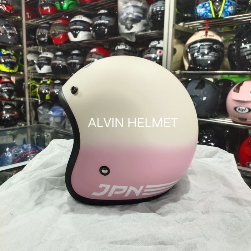 Jual Helm retro JPN Arc rainbow cream scoopy doff / pink pastel doff ...