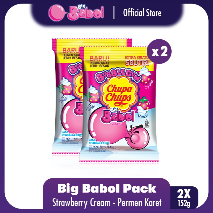 Jual Chupa Chups Big Babol Strawberry 152g - Permen Karet Rasa Stroberi (2 Packs) | Shopee Indonesia