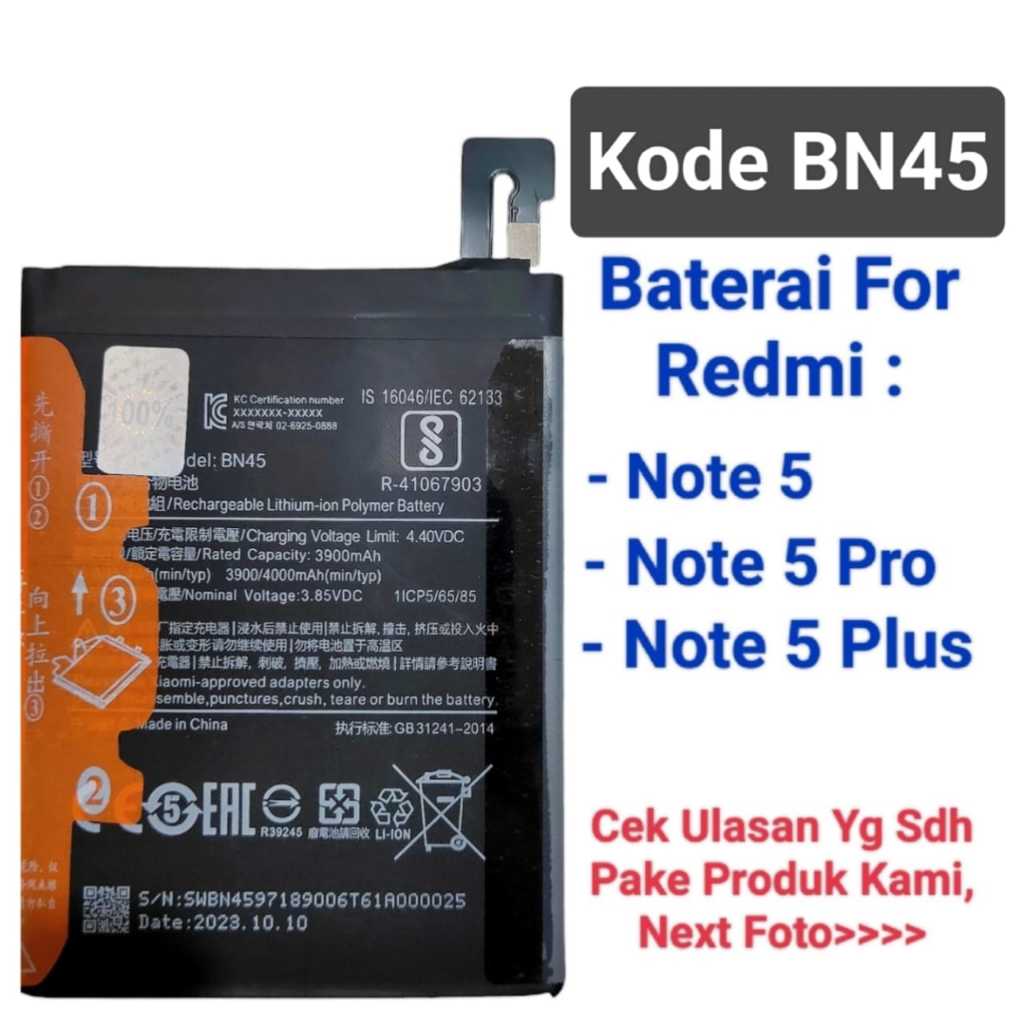 Jual Baterai Redmi Note 5 Note 5 Pro Note 5 Plus BN45 BN 45 Batre ...
