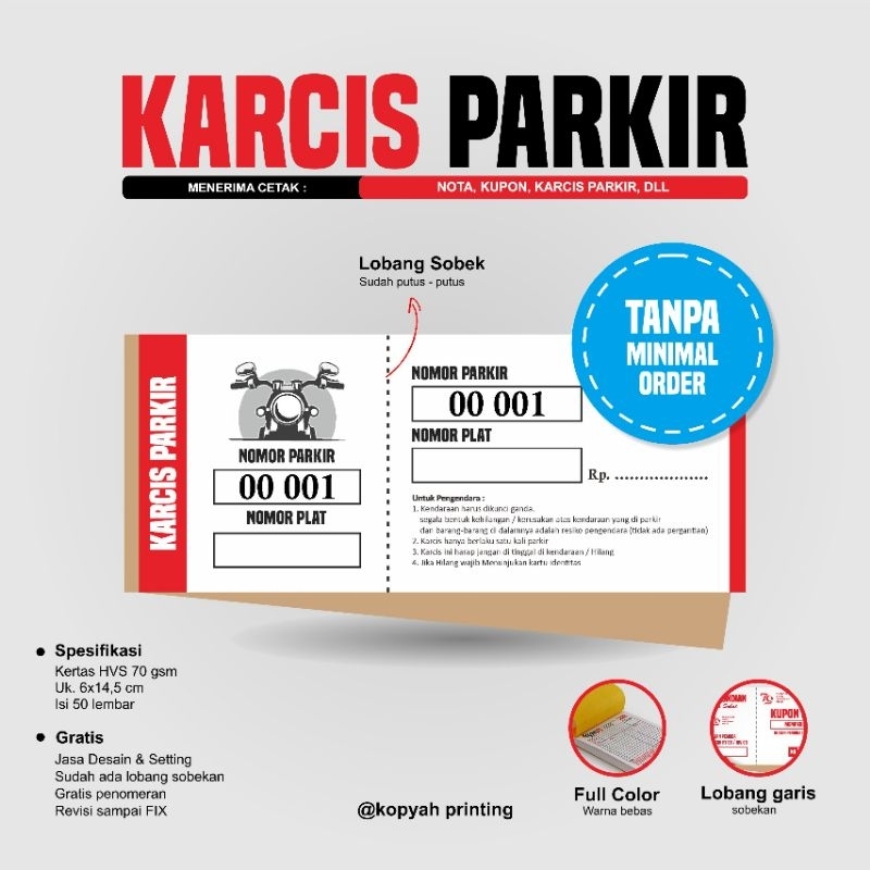 Jual CETAK KARCIS PARKIR LANGSUNG JADI | Shopee Indonesia