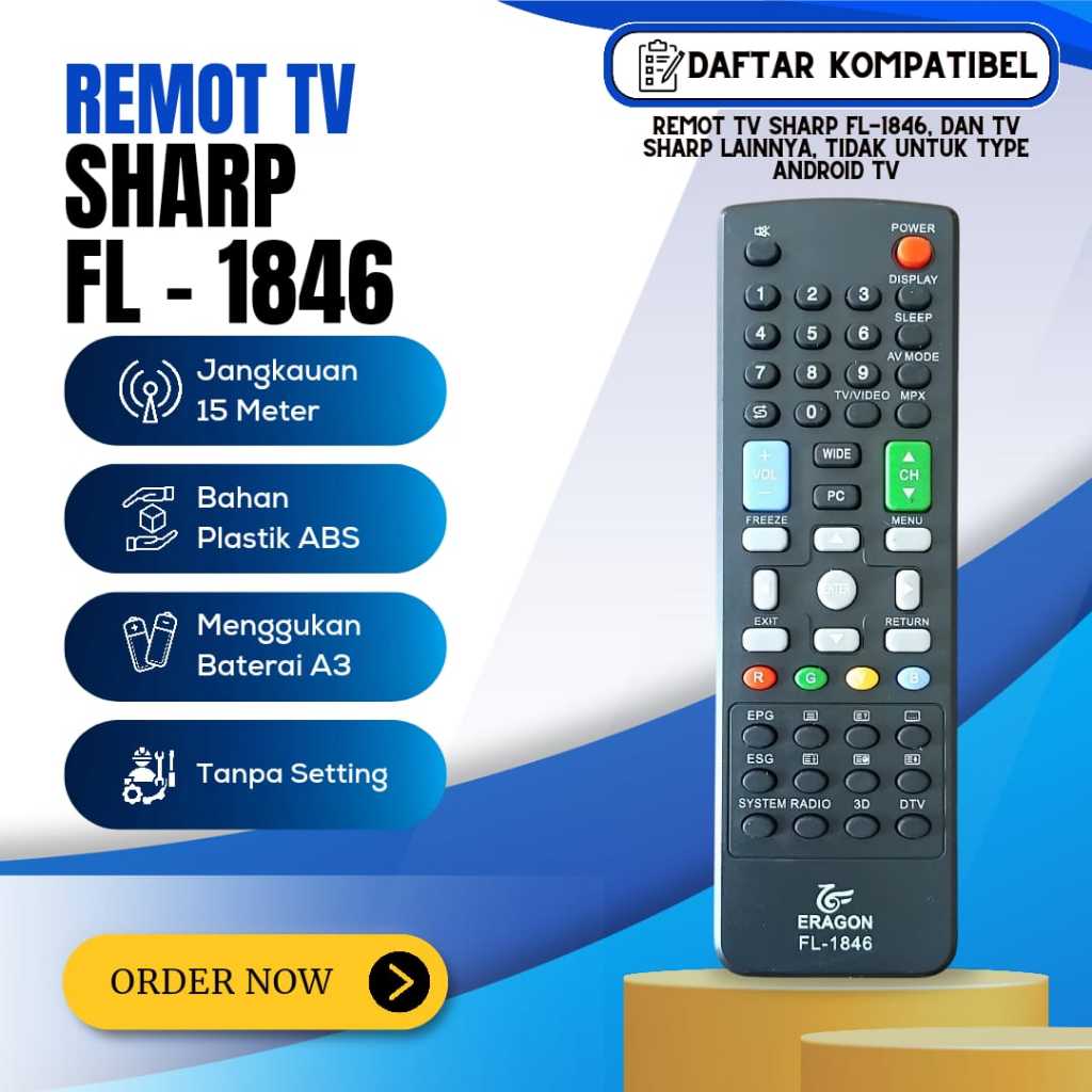 Jual Remote Remot TV SHARP LED LCD 3D Multi Universal 1846 tanpa ...
