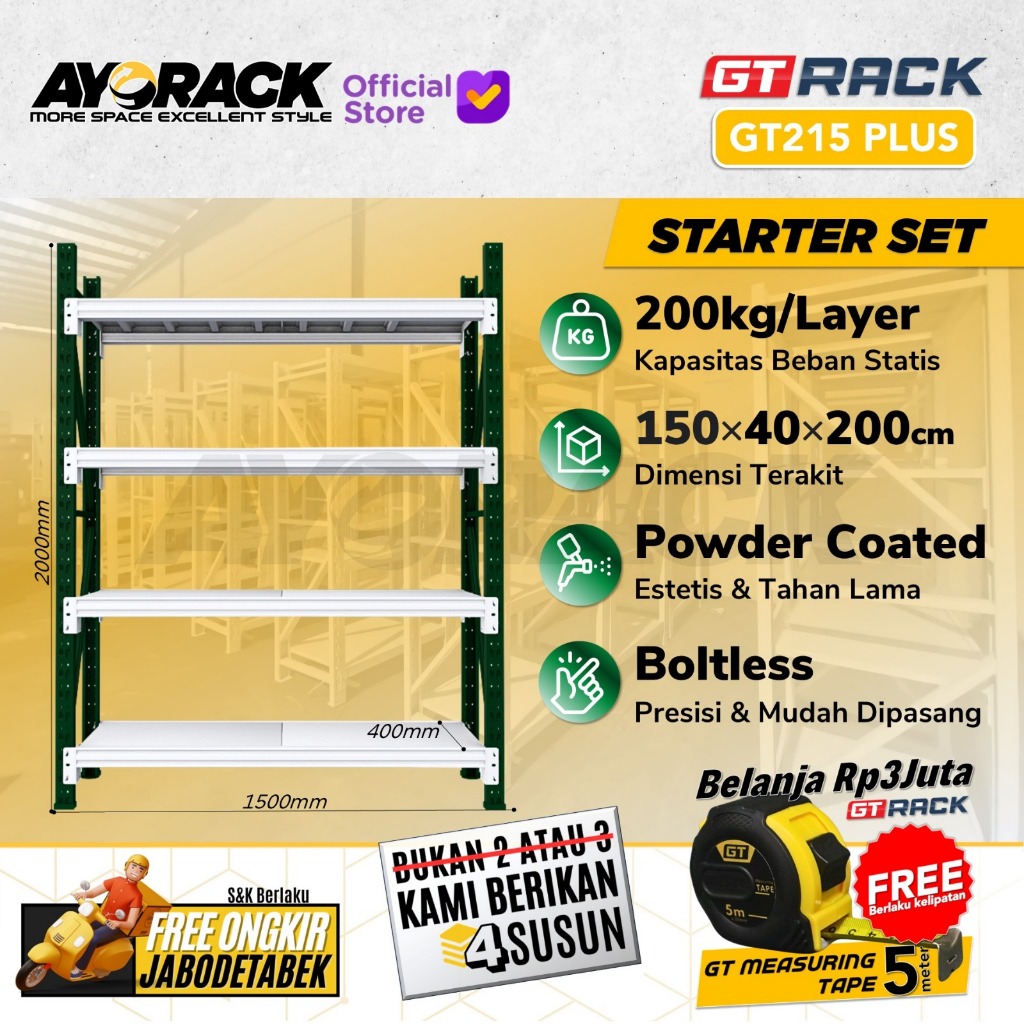 Jual RAK GUDANG BESI GT RACK GT215 PLUS 2 METER 4 SUSUN LEBAR 40 CM P 1 ...