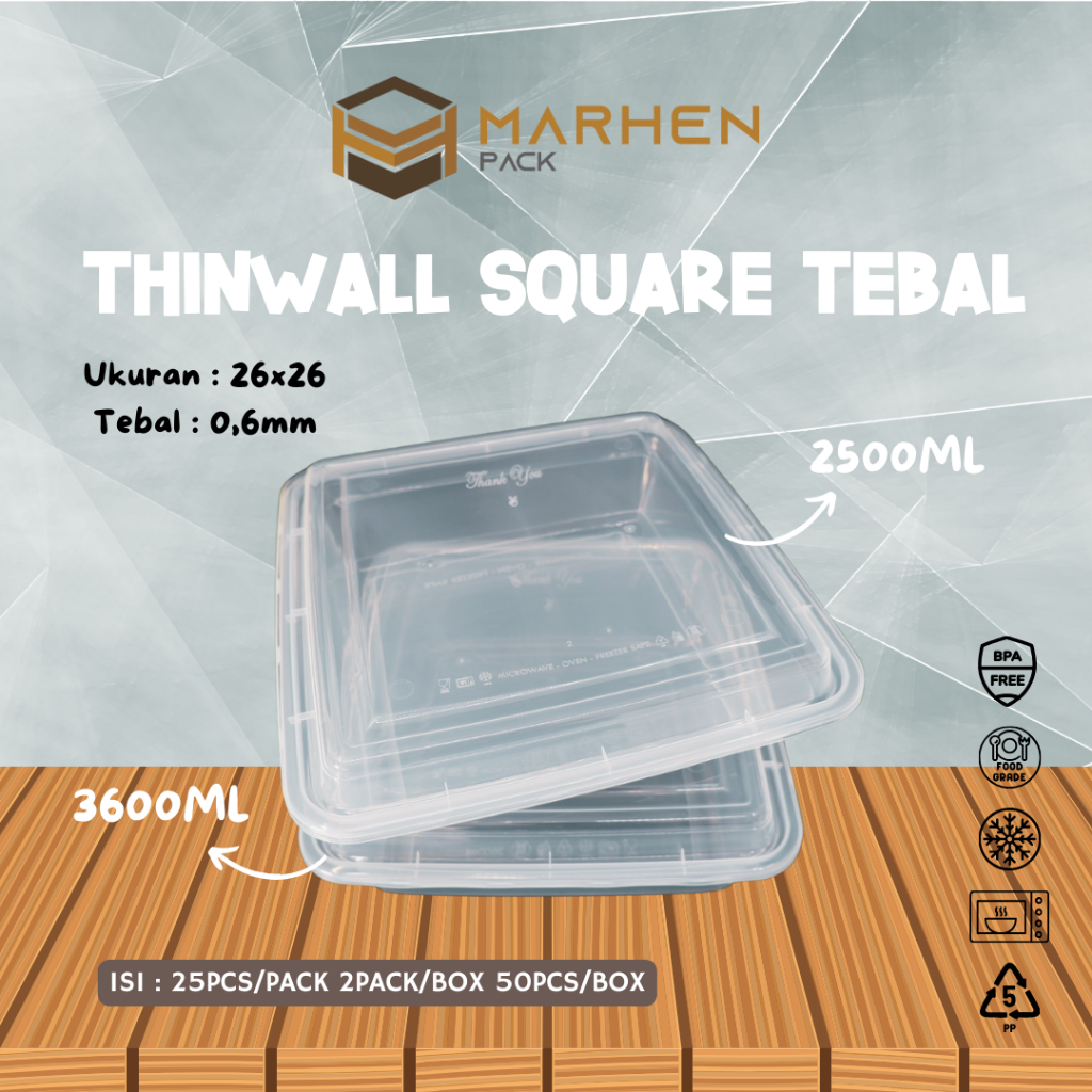 Jual Thinwall Square Besar Tebal 2500 ml & 3600 ml / Thinwall Persegi ...