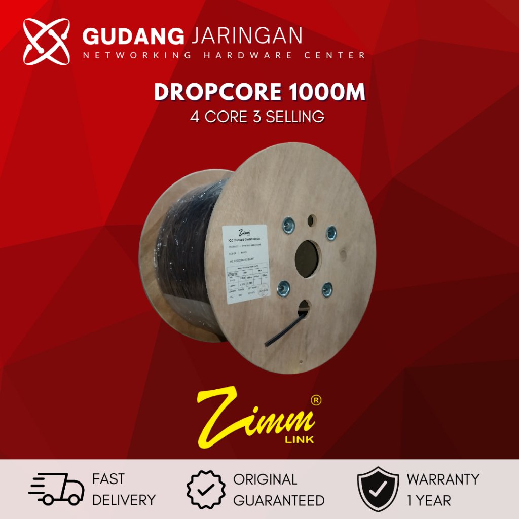 Jual ZIMMLINK Kabel Dropcore 4 Core 1000 Meter 1KM Kabel Fiber Optik ...