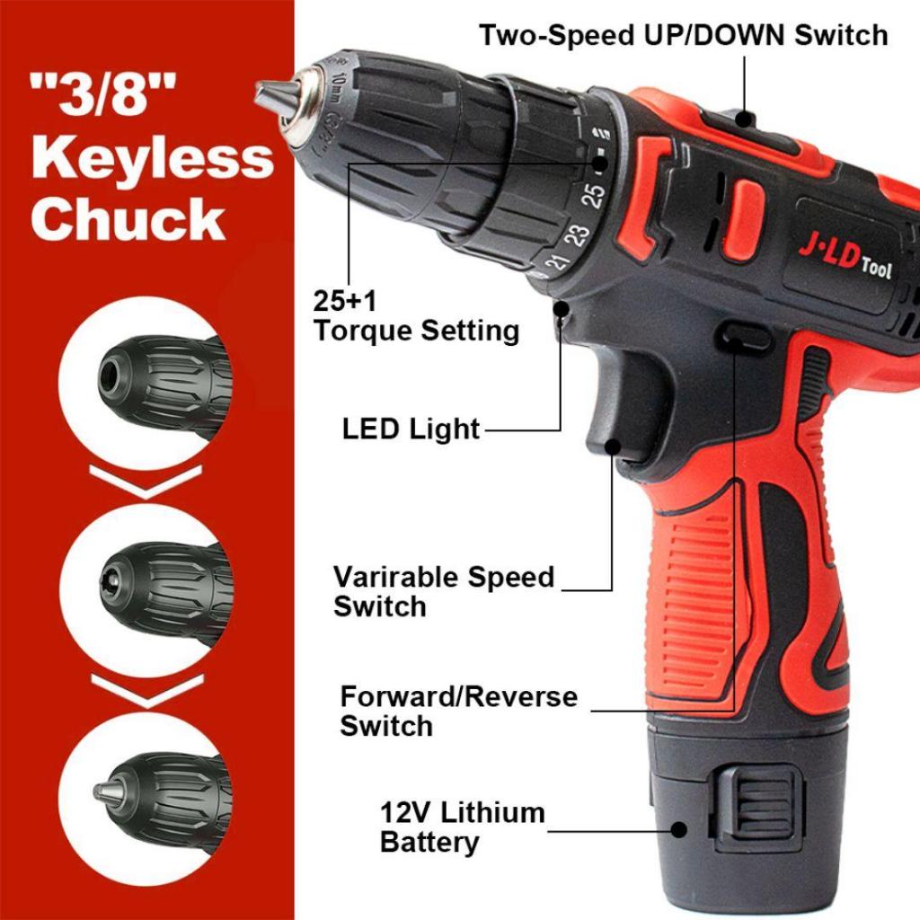 Jual Mesin Bor Portable Cordless JLD 12V 10mm Chuck Bor Besi Tembok B ...