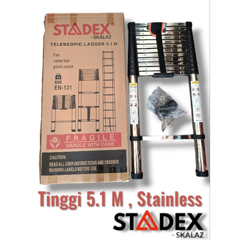 Jual STADEX SKALAZ TANGGA LADDER PORTABEL LIPAT TELESKOPIK SINGLE 5.1M METER ALUMUNIUM STAINLESS ...