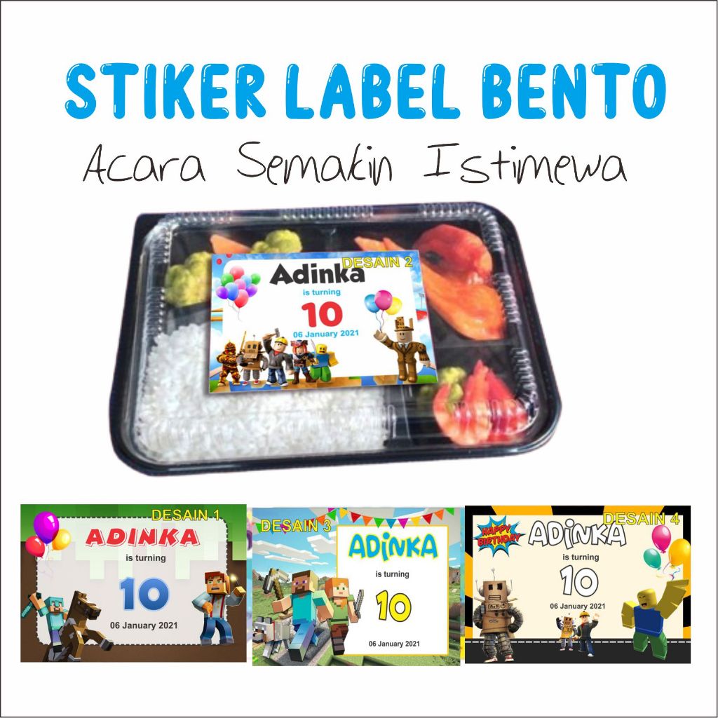 Jual (isi 50 pcs) uk 10x7cm STIKER LABEL ULTAH GOODYBAG BENTO MOTIF ...