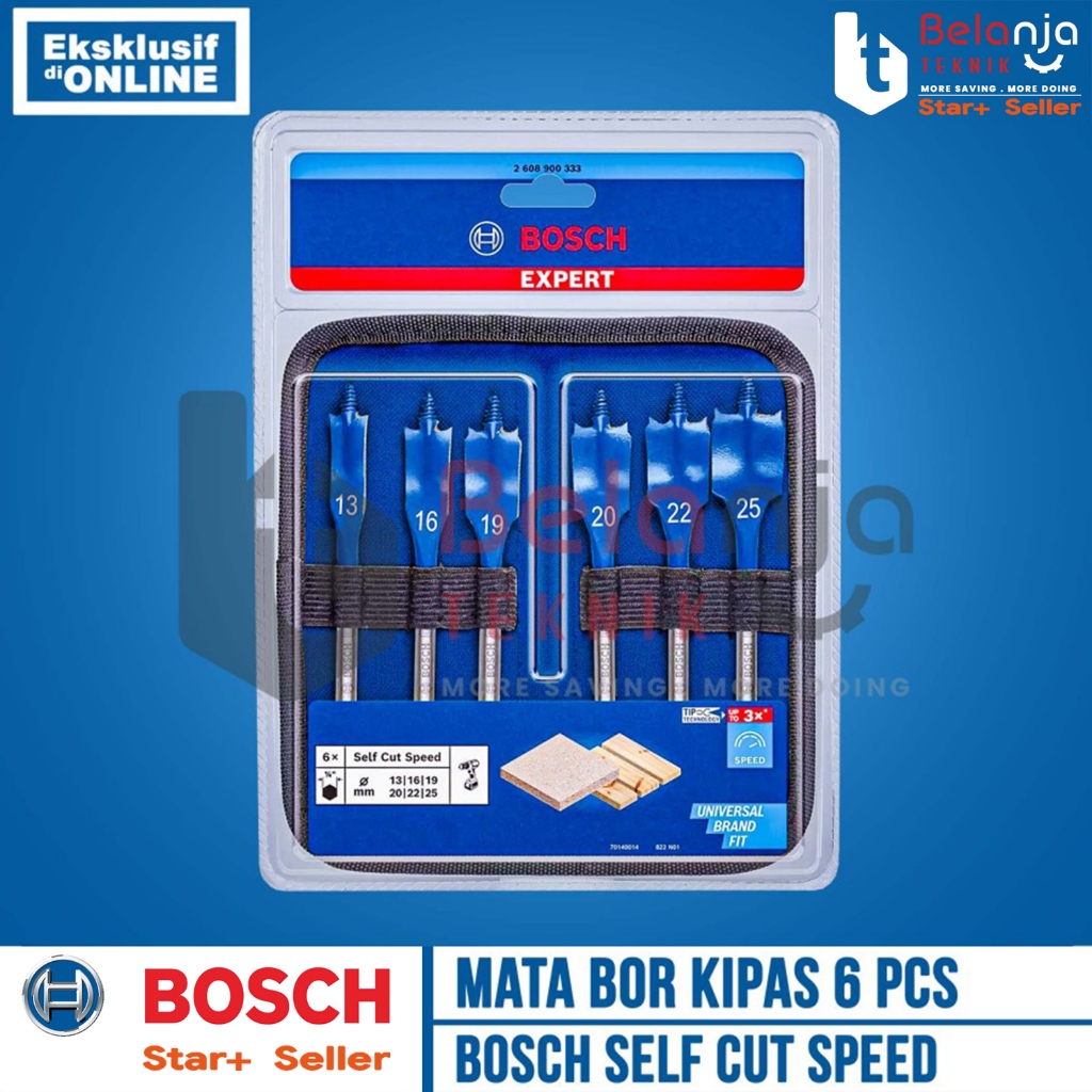 Jual Bosch Self Cut Spade Bits Mata Bor Kipas Kayu Set 6 Pcs 6Pcs ...