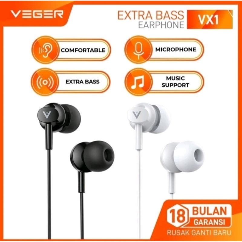 Jual HF/ Headset Veger Extra bass Model VX1 Handsfree super bass ...