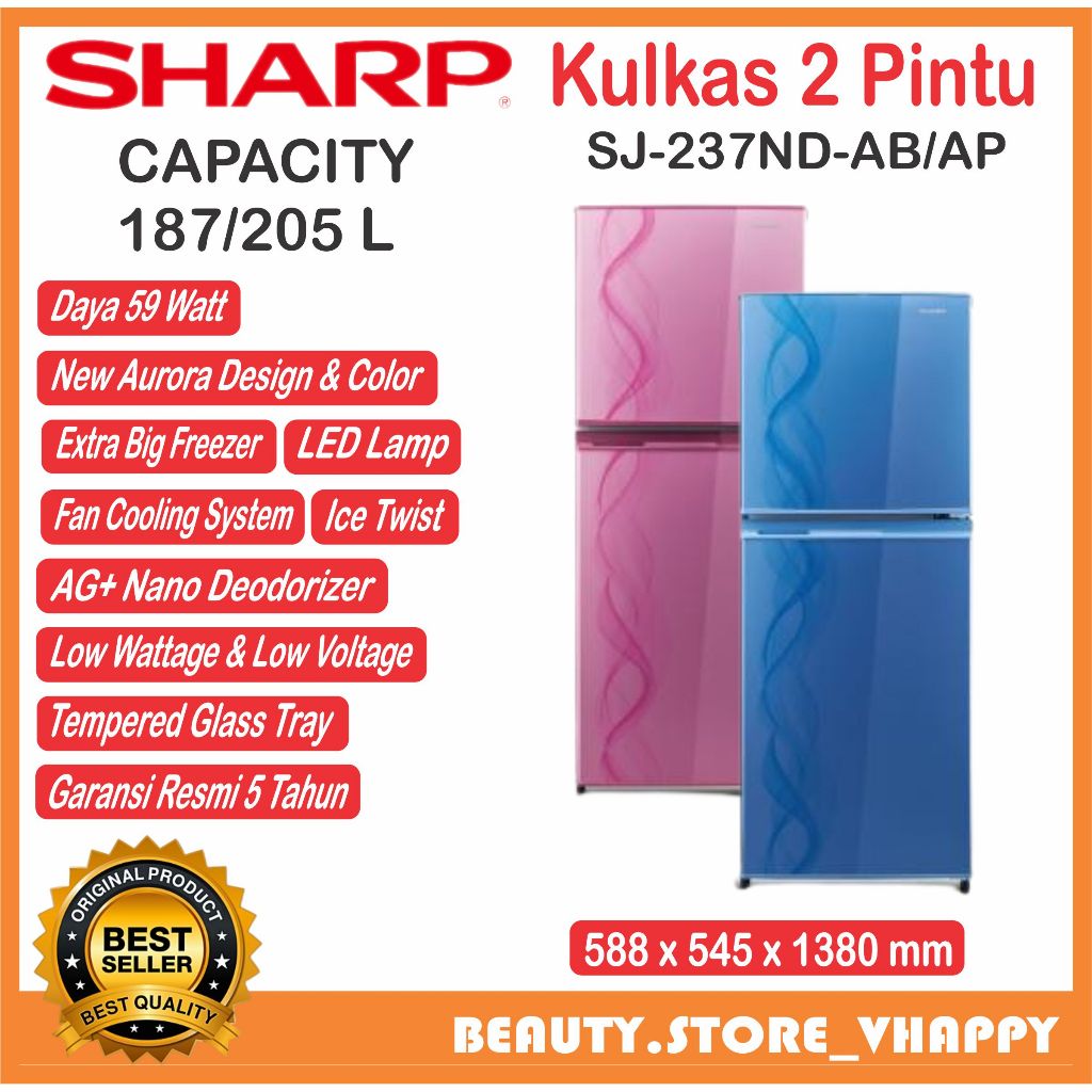 Jual Kulkas Sharp 2 Pintu tanpa bunga es Refrigerator SJ-237 nd garansi ...