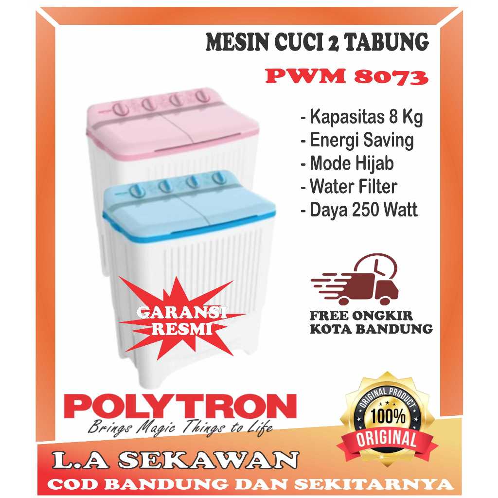 Jual Mesin Cuci 2 Tabung POLYTRON PWM 8073 8 KG Low Watt Garansi Resmi ...