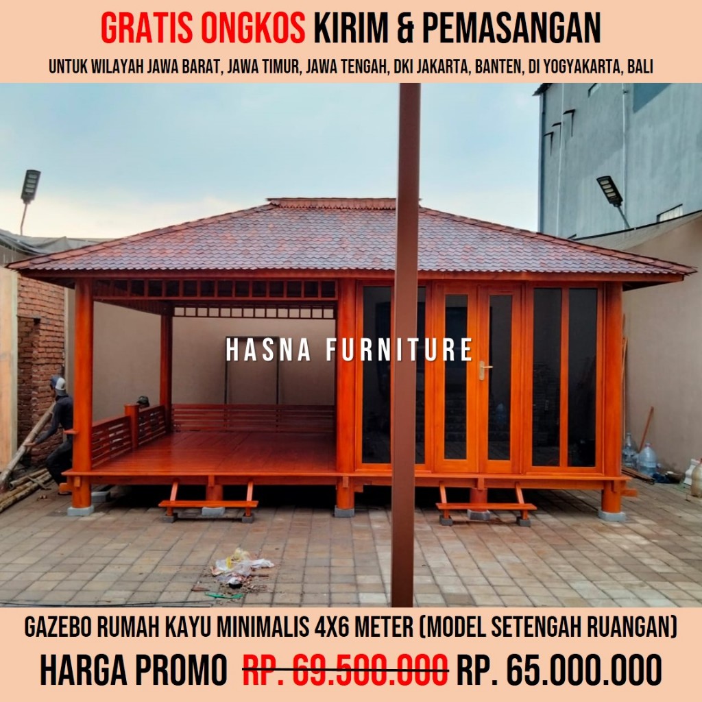Jual Gazebo Taman Halaman Rumah Minimalis Dari Kayu Ukuran 4x6 Meter ...