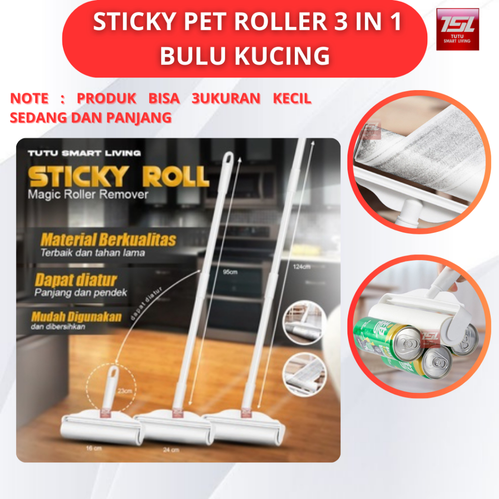 Jual TUTU Sticky Pet Roller 3 IN 1 Bulu Kucing / Sticky Lint Roll hair ...