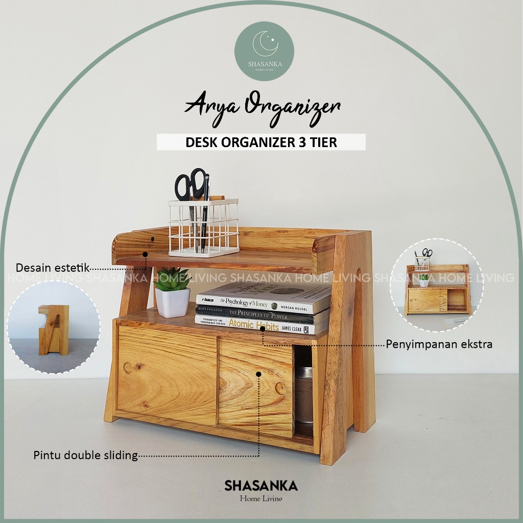 Jual Rak Penyimpanan Meja Kayu dengan Pintu Geser Arya Wooden Desk ...