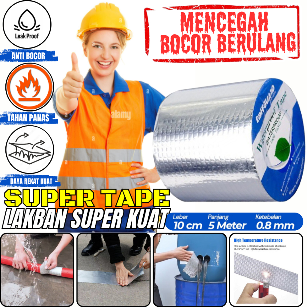 Jual Lakban Anti Air Bocor Waterproof Tape Penambal Bak air Lebar 10 Cm ...
