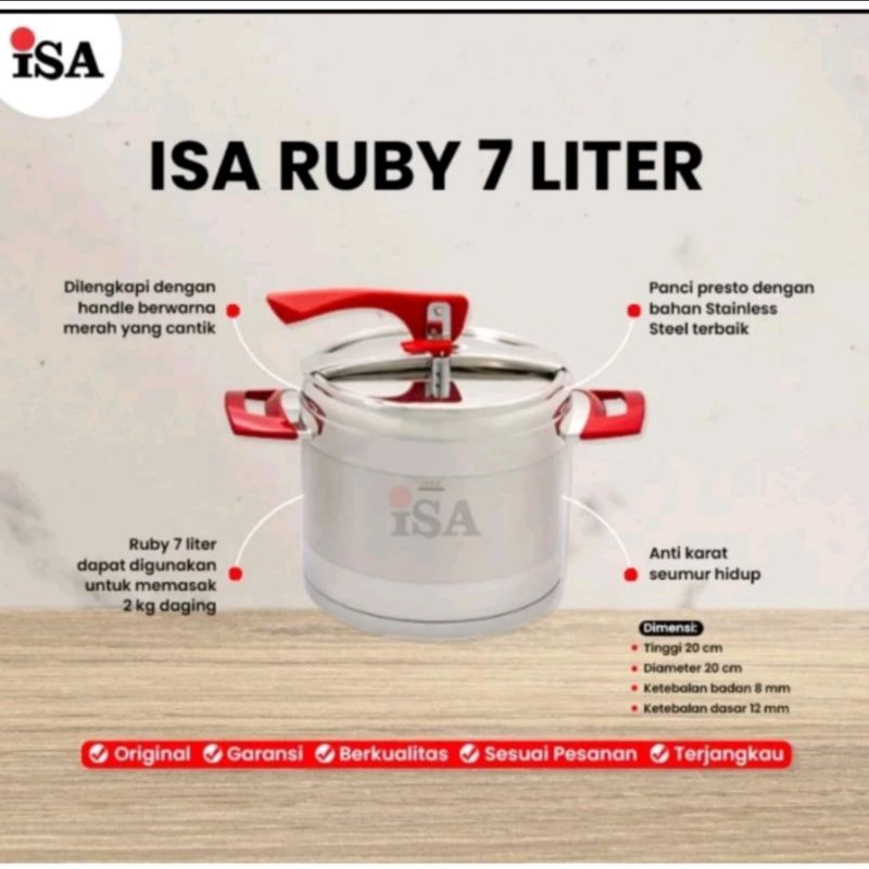 Jual ISA Ruby 7lt Panci Presto ISA Pressure Cooker 7 Liter Tanpa Karet ...