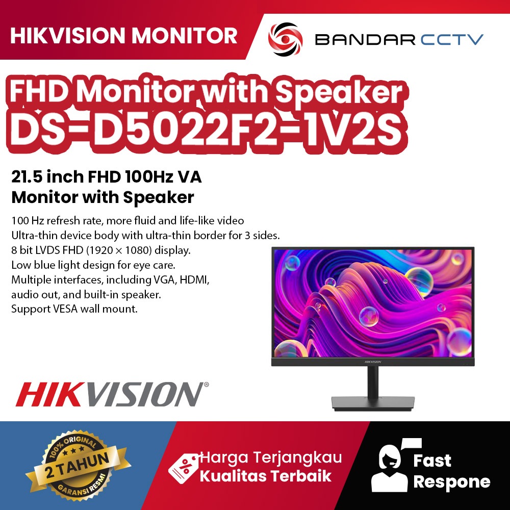 Jual MONITOR HIKVISION DS-D5022F2-1V2S 22 inch FHD 100Hz VA Monitor ...