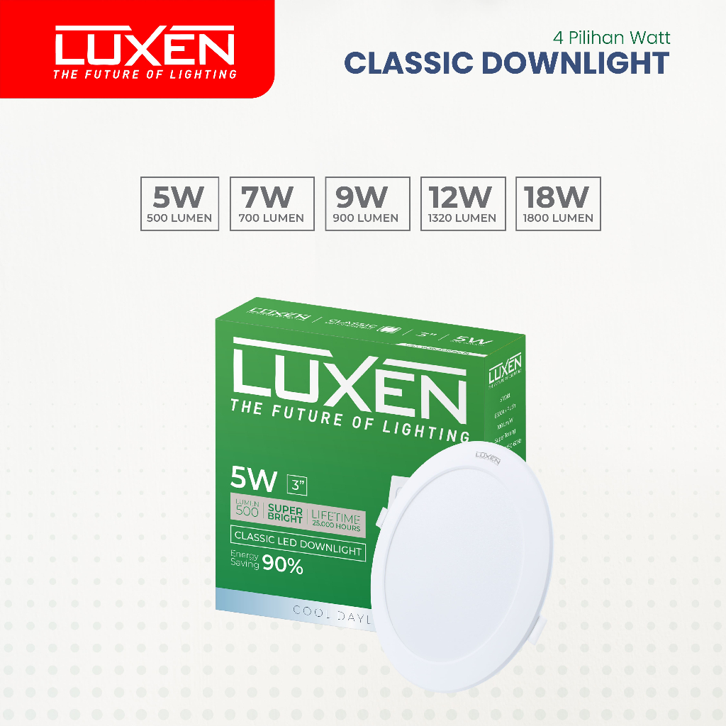 Jual LUXEN Downlight LED Bulat CLASSIC 18 Watt Cahaya Putih, Kuning dan ...